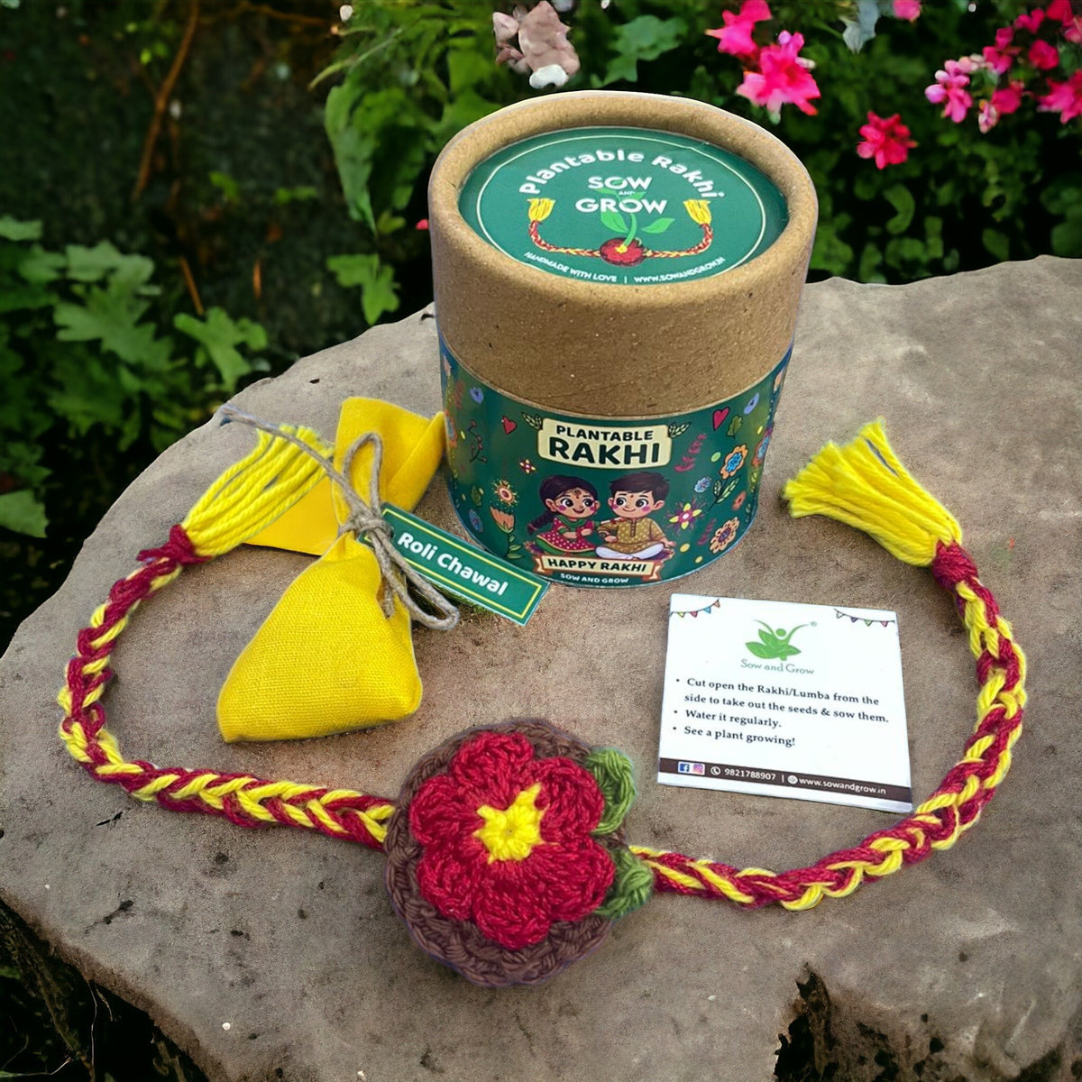 Premium Flower Crochet Thread Rakhi with Roli Chawal Combo: Red – Sow ...