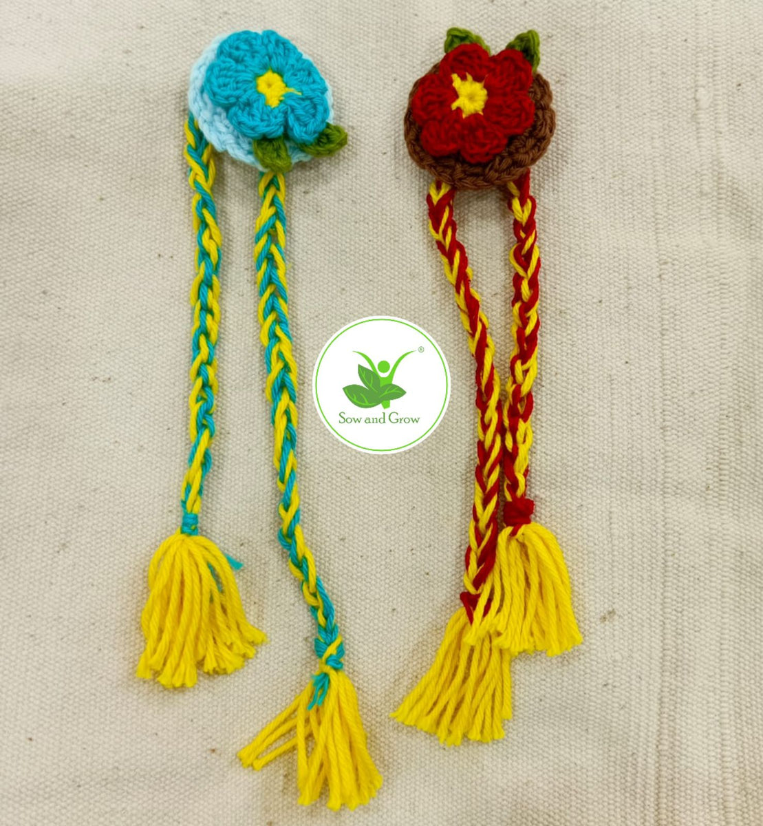 Handmade Premium Flower Crochet Rakhis with Sunflower Seeds: Set of 2 ...